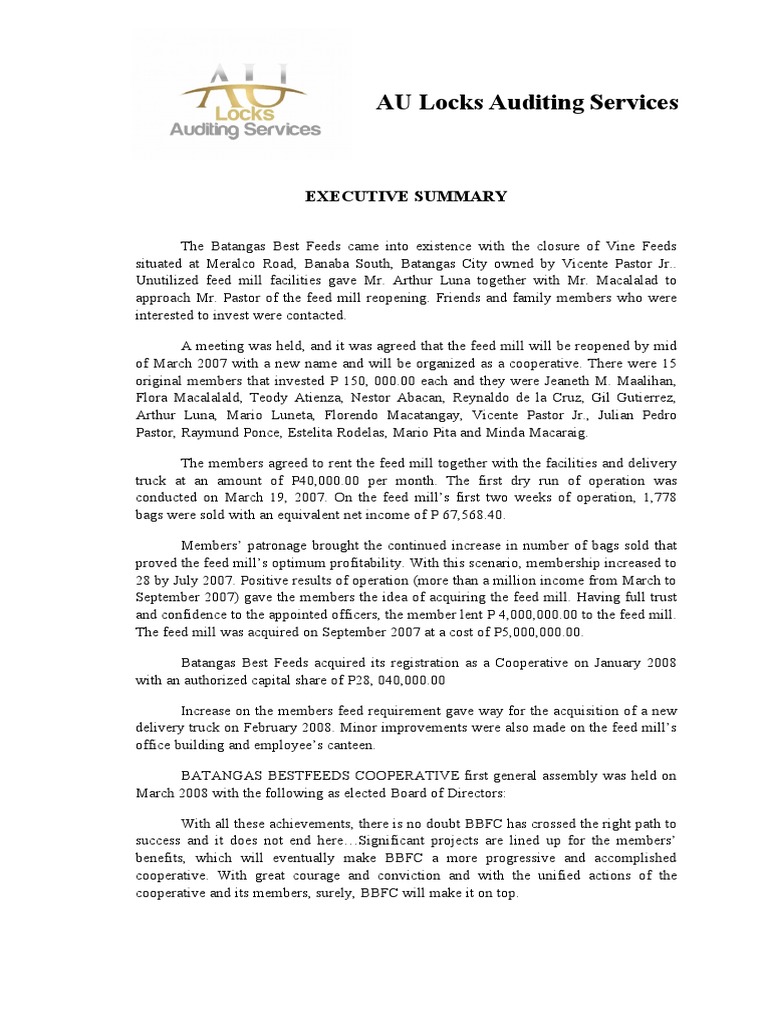 AU Locks Auditing Services: Executive Summary | PDF | Economies | Business