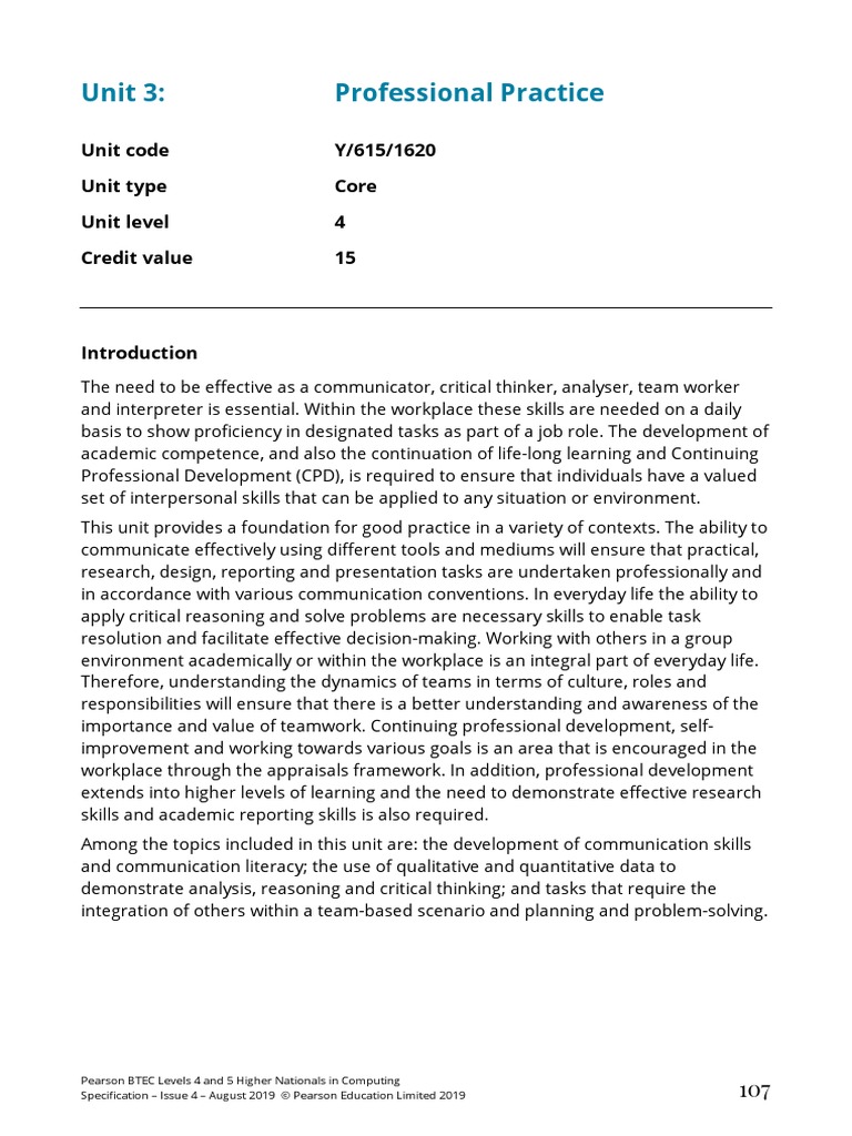 Unit 3 Professional Practice | PDF | Evaluation | Competence (Human ...