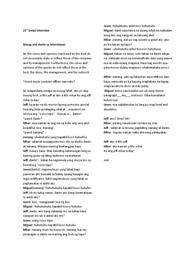 21st Script Interview | PDF