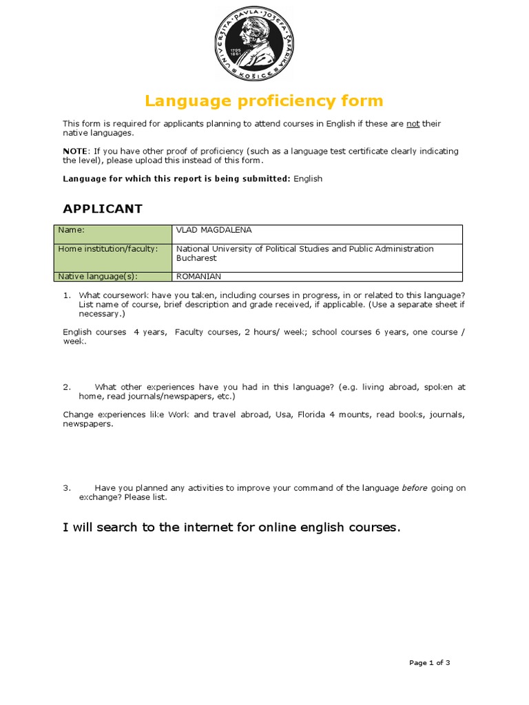 Language Proficiency Form Erasmus Plus | PDF | Applied Linguistics ...