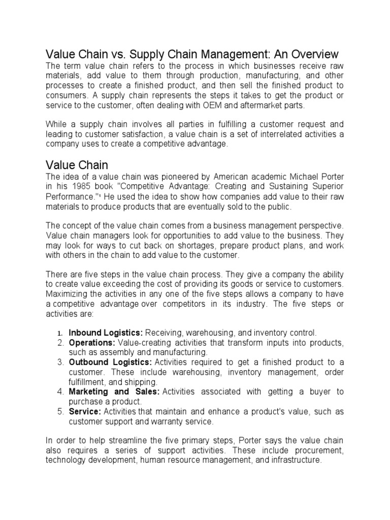 Value Chain vs Supply Chain | PDF | Value Chain | Supply Chain