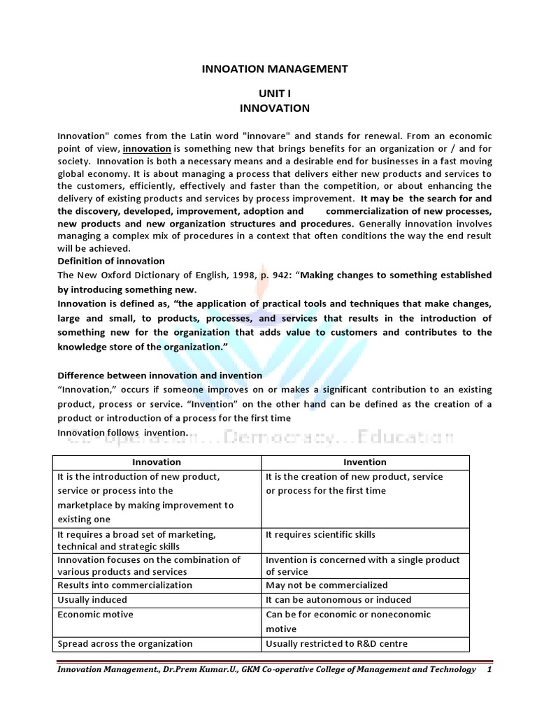 Innovation Management | PDF | Entrepreneurship | Innovation