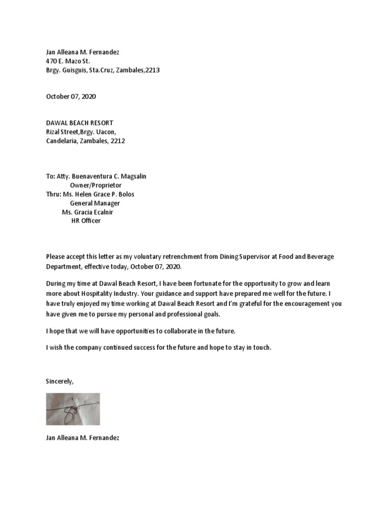 Voluntary Retrenchment Letter Sample | PDF | Lifestyle
