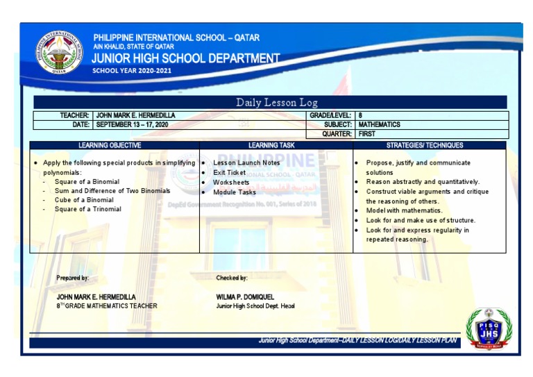 Junior High School Department: Daily Lesson Log | PDF