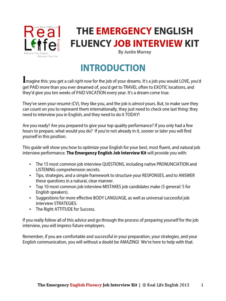 Emergency Job Interview Kit | PDF | Job Interview | English Language