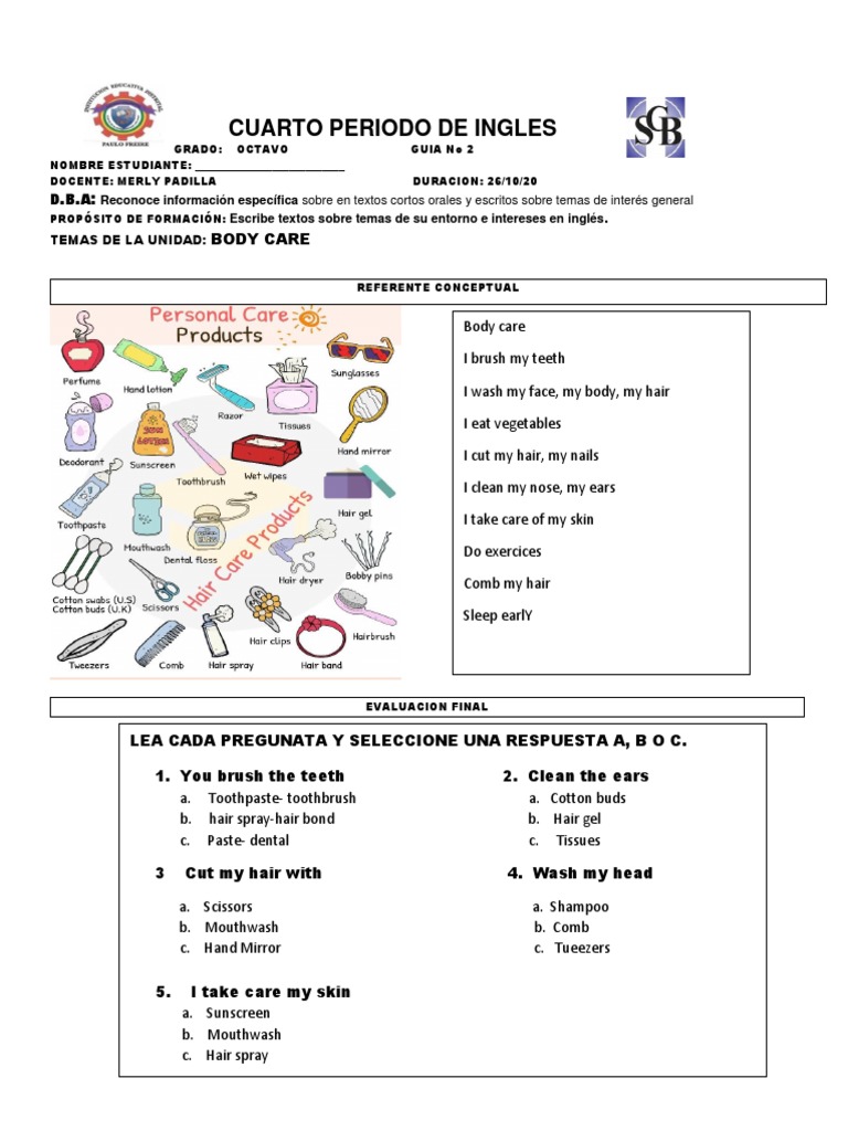 8° Guia No 1 de Ingles Cuarto Periodo | PDF