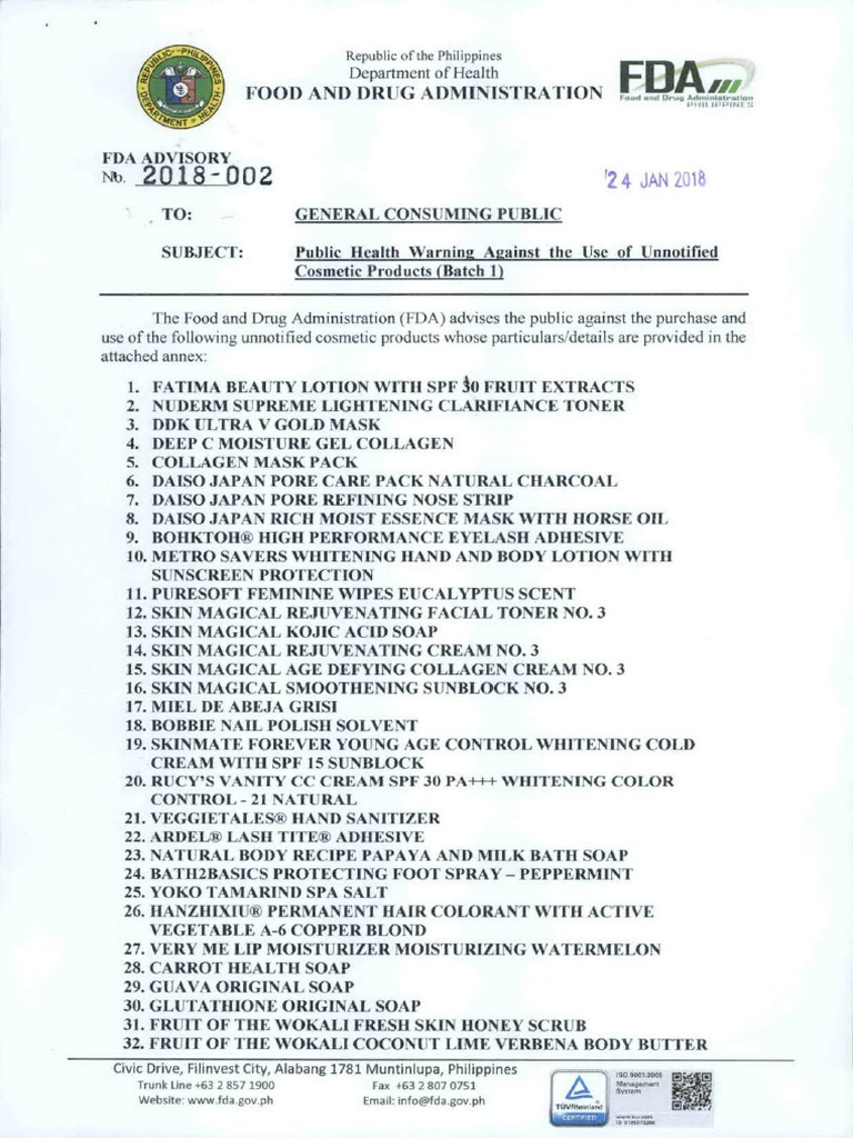 FDA Advisory No. 2018-002 | PDF FDA Advisory No. 2018-002 | PDF
