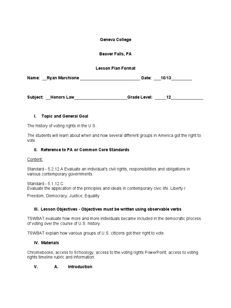 Voting Rights Lesson Plan | PDF | Behavior Modification | Learning