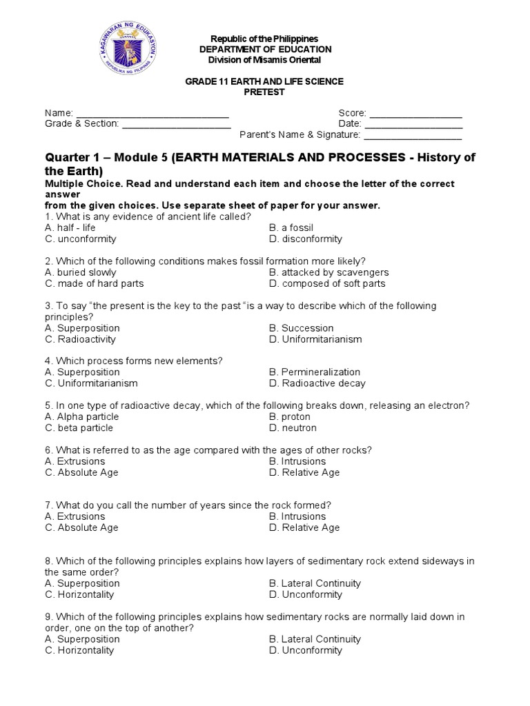 Quarter 1 - Module 5 (EARTH MATERIALS AND PROCESSES - History of The ...