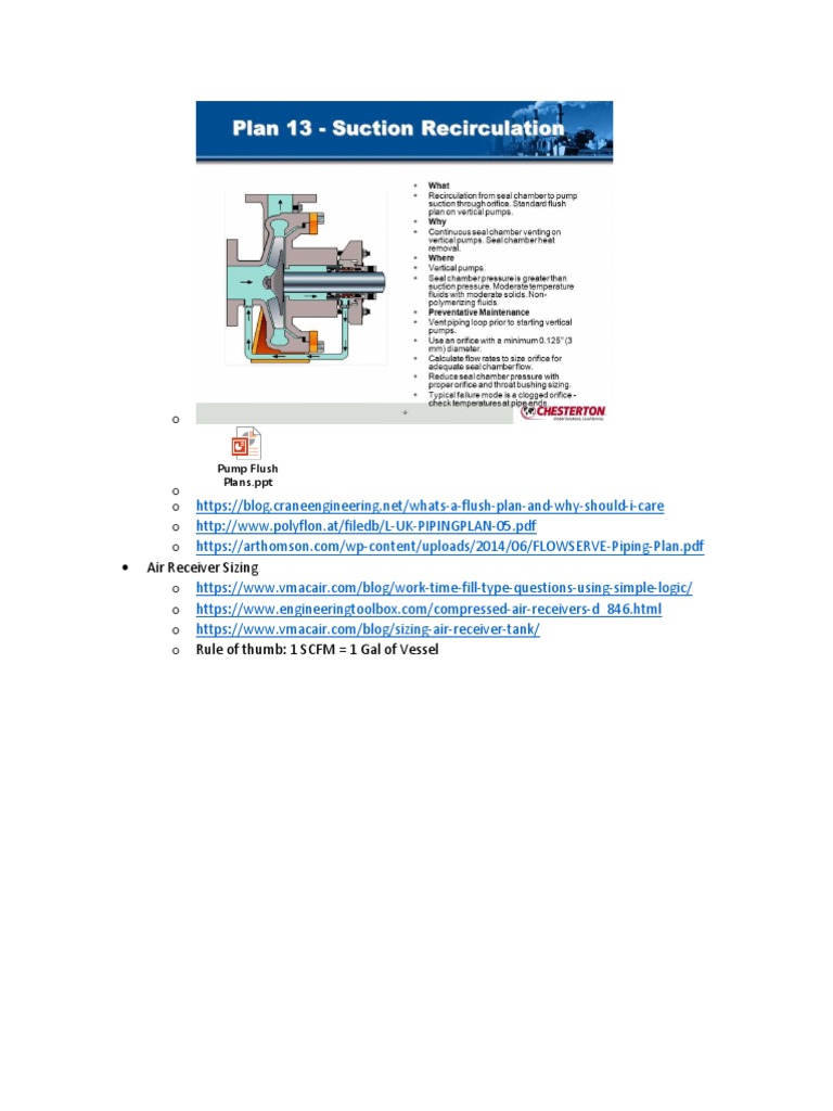 Pump Flush Plans and Air Receiver Sizing Guide | PDF