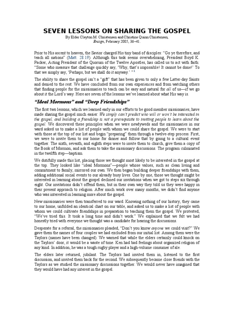 Seven Lessons On Sharing The Gospel | PDF | Missionary (Lds Church ...