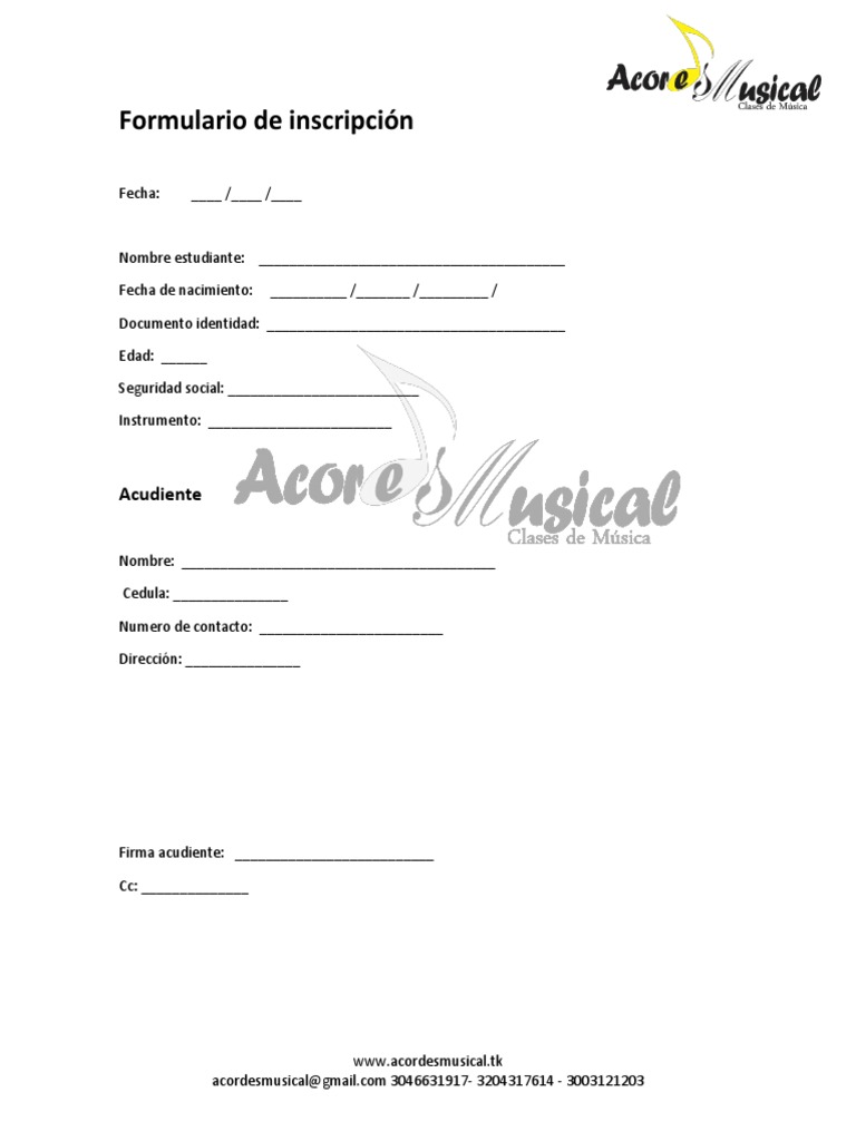 Formulario de Inscripción Musica PDF | PDF