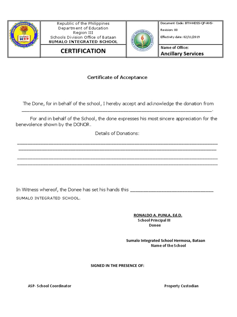 Certificate of Acceptance | PDF