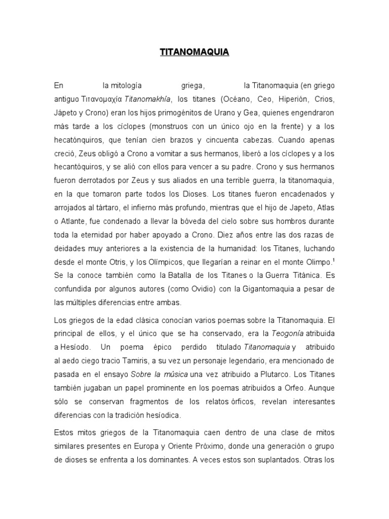 TITANOMAQUIA | PDF | Deidades | Mitología griega