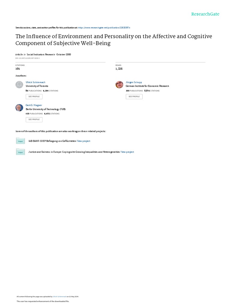 The Influence of Environment and Personality On TH | PDF | Effect Size ...
