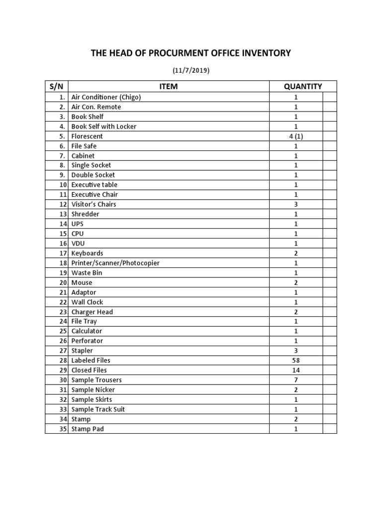 Procurement Office Inventory List | PDF | Office Equipment ...