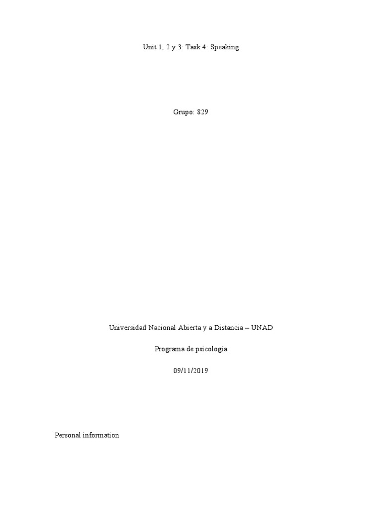 Unit 1, 2 y 3: Task 4: Speaking | PDF
