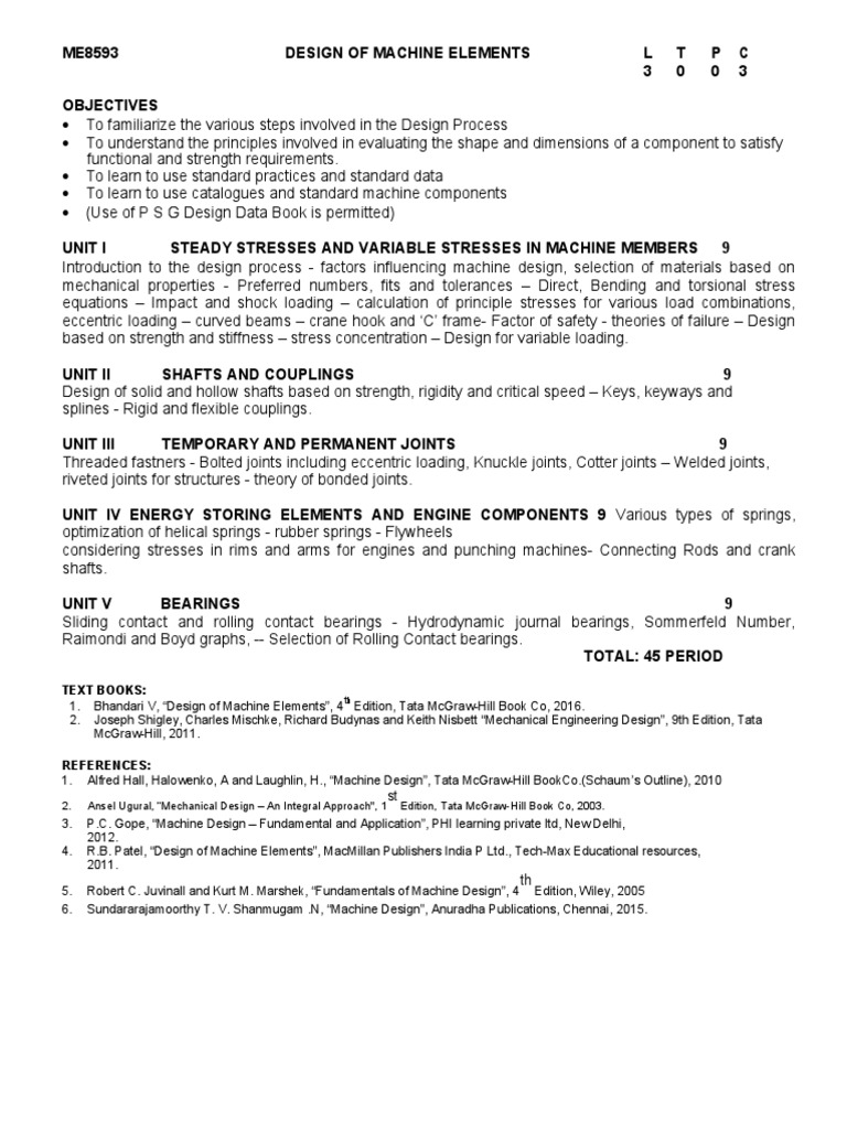 Text Books:: 2. Ansel Ugural, "Mechanical Design - An Integral Approach ...