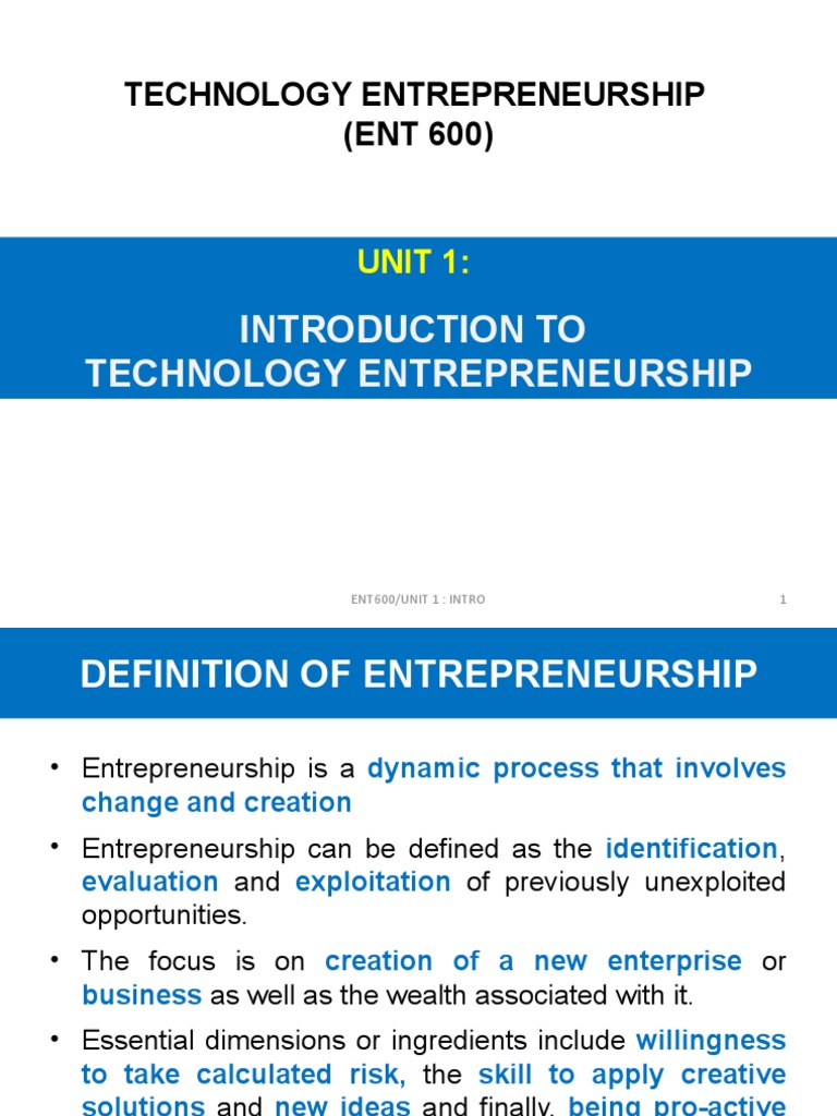Introduction To Technology Entrepreneurship | PDF | Entrepreneurship ...