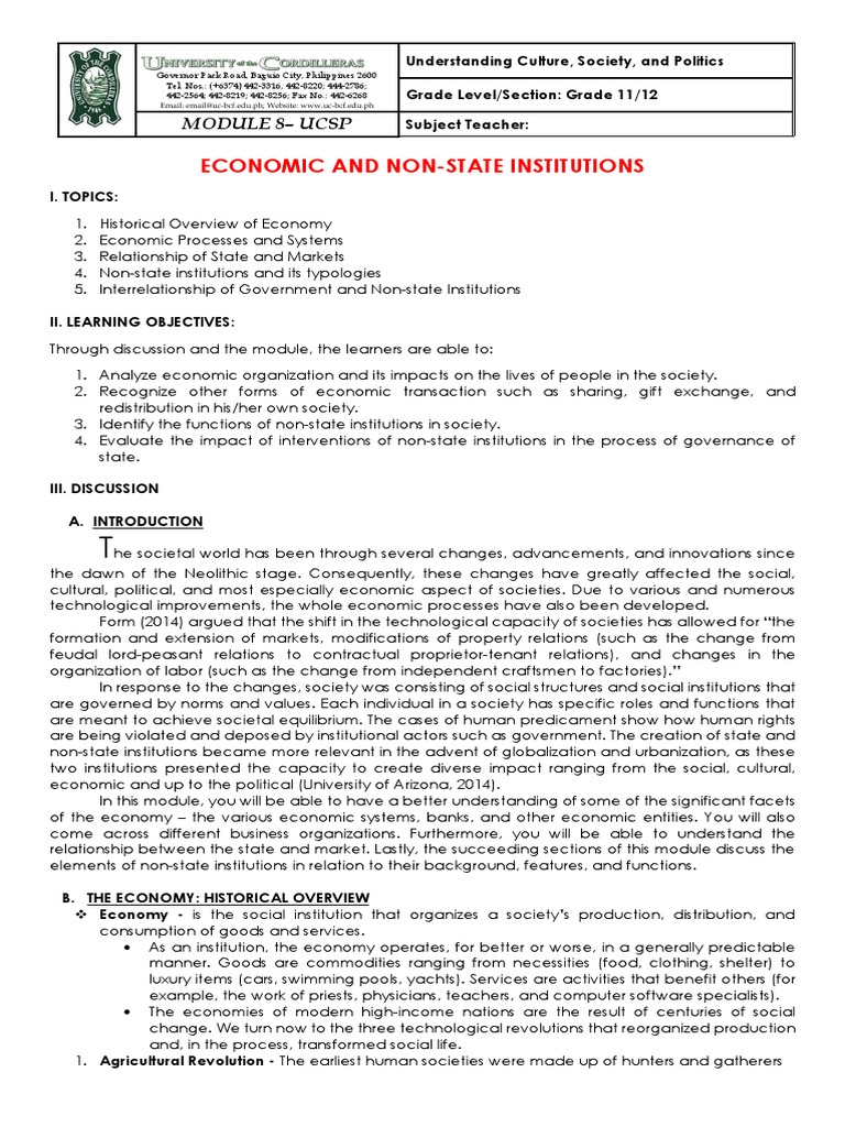 Ucsp-Module 8 - Economic and Nonstate Institutions PDF | PDF | Economic ...