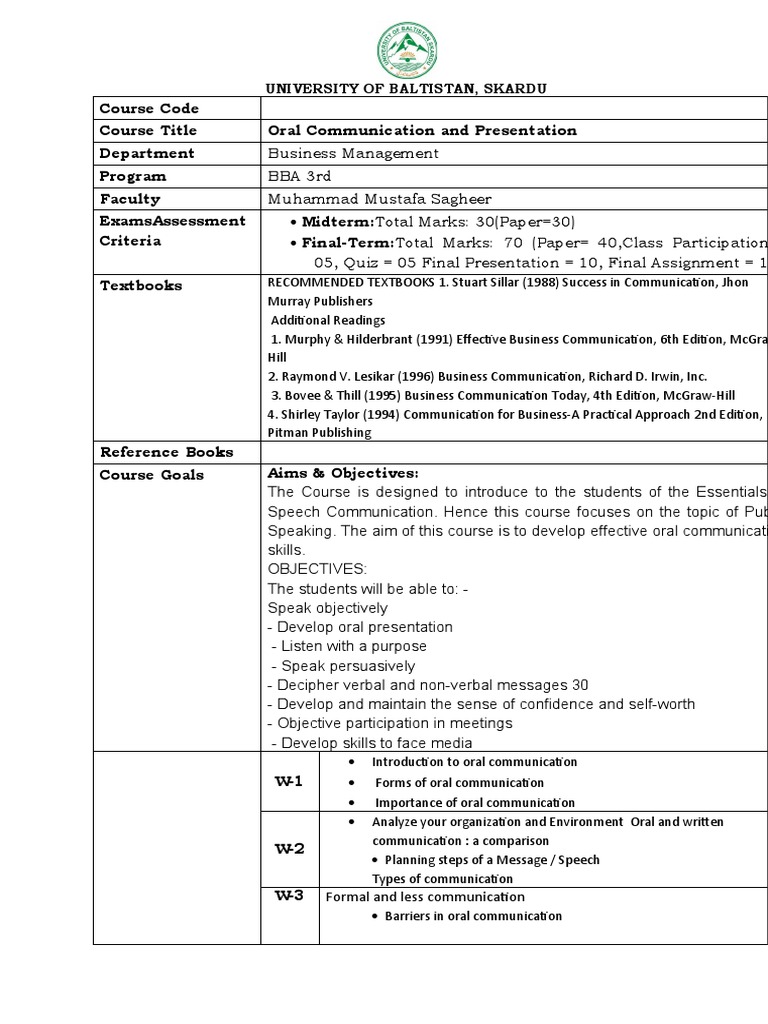 Oral Communication Course Outlines | PDF | Cybernetics | Communication