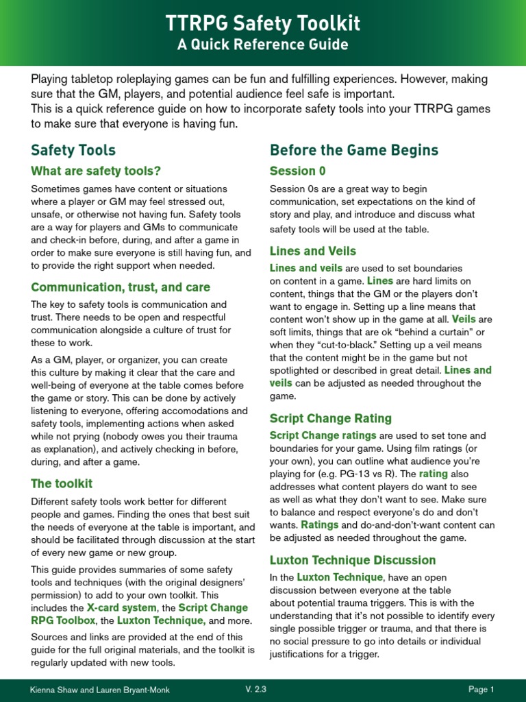 TTRPG Safety Toolkit Guide v2.3 | PDF | Role Playing Games | Tabletop ...