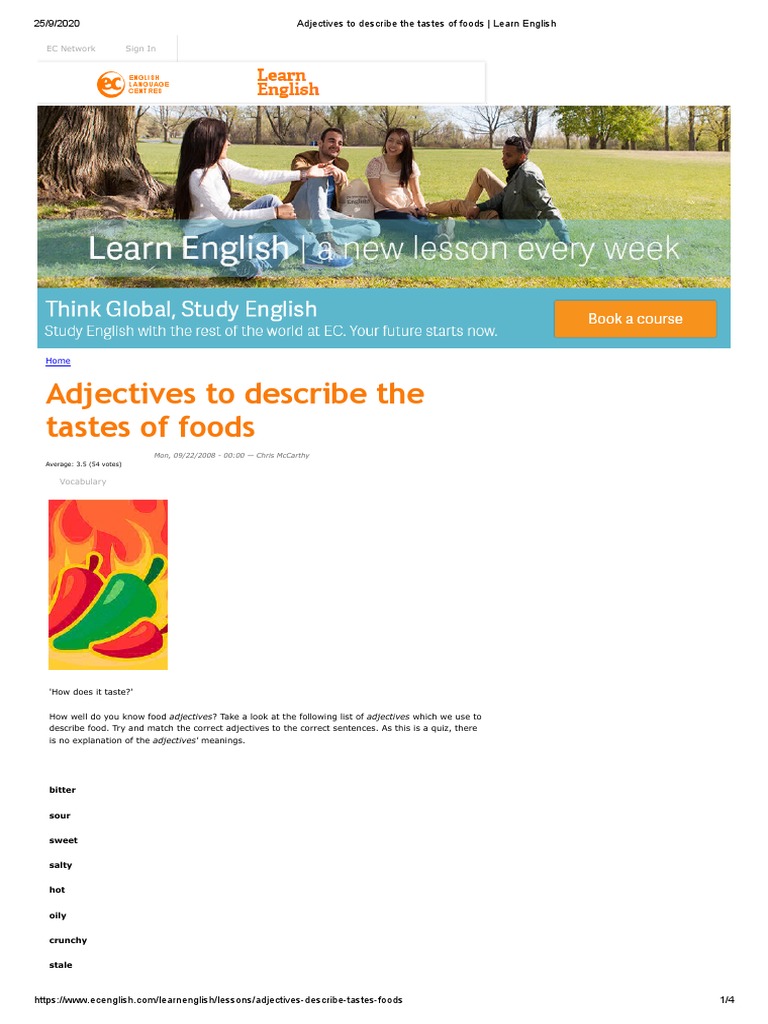 Food Taste Adjectives Explained | PDF | Taste | Food And Drink Preparation