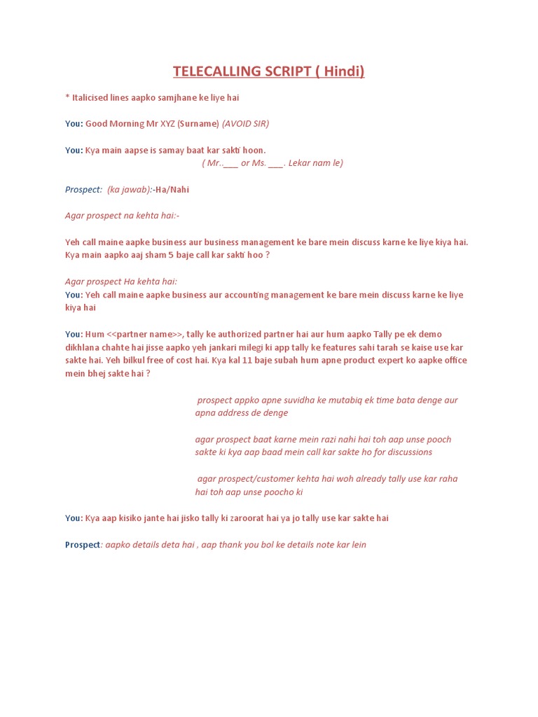 3hindi Telecalling Script | PDF | Business