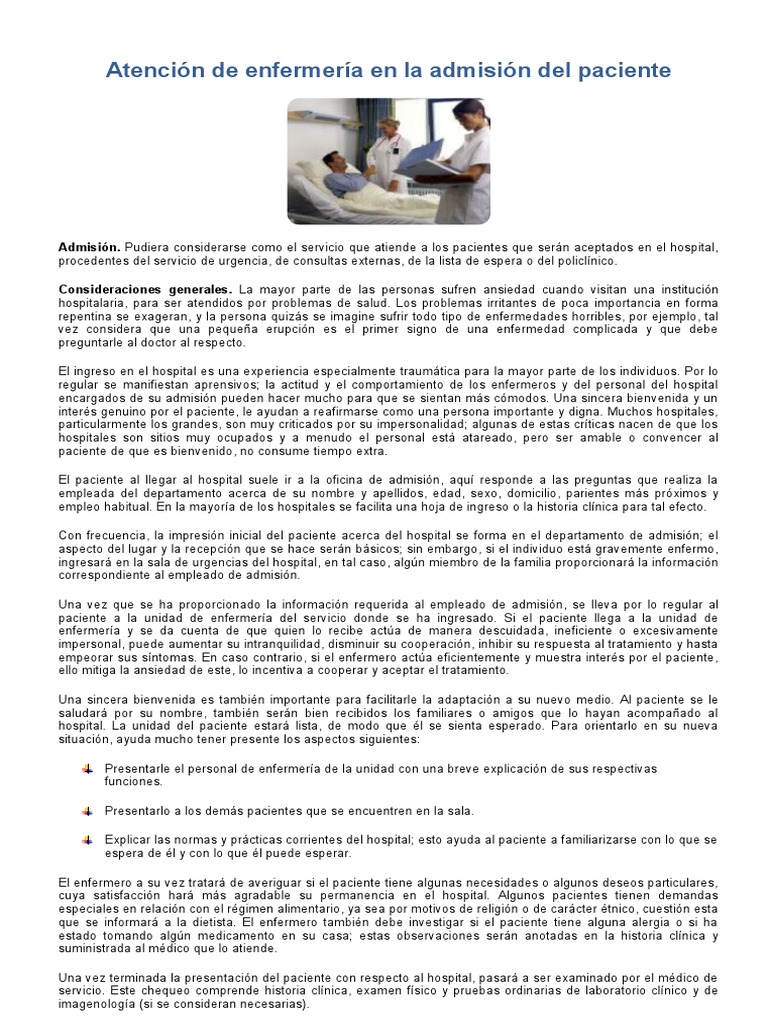 Atención de Enfermería en Admisión Hospitalaria | PDF | Historial ...