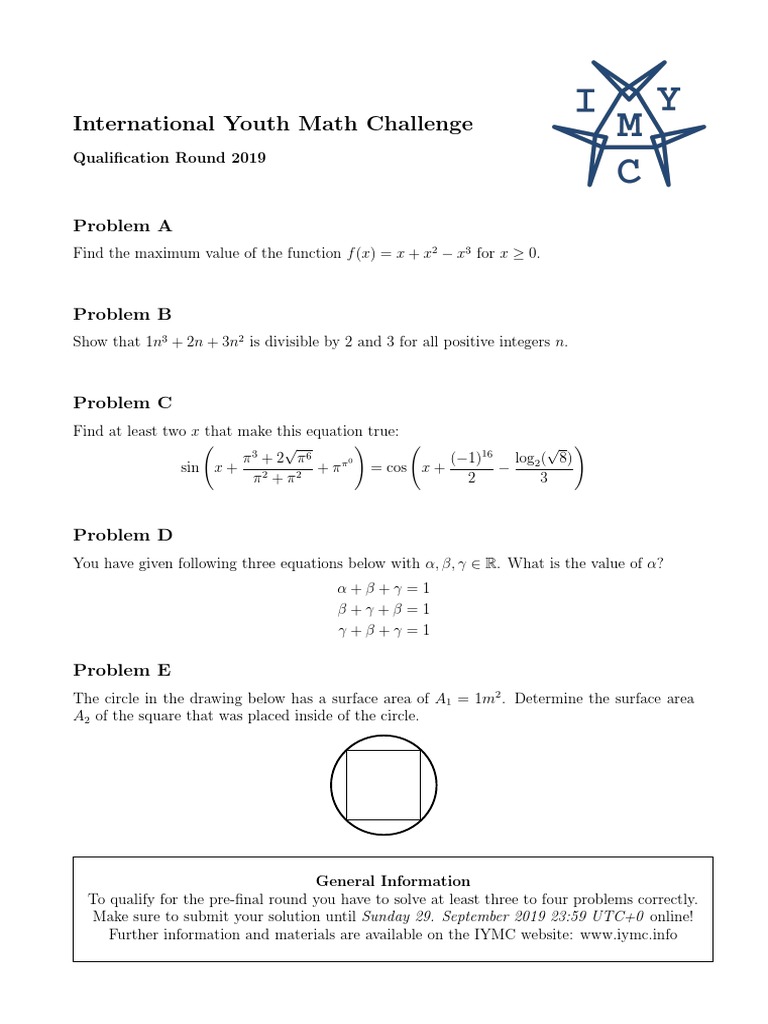 IYMC Qualification Round 2019 PDF | PDF