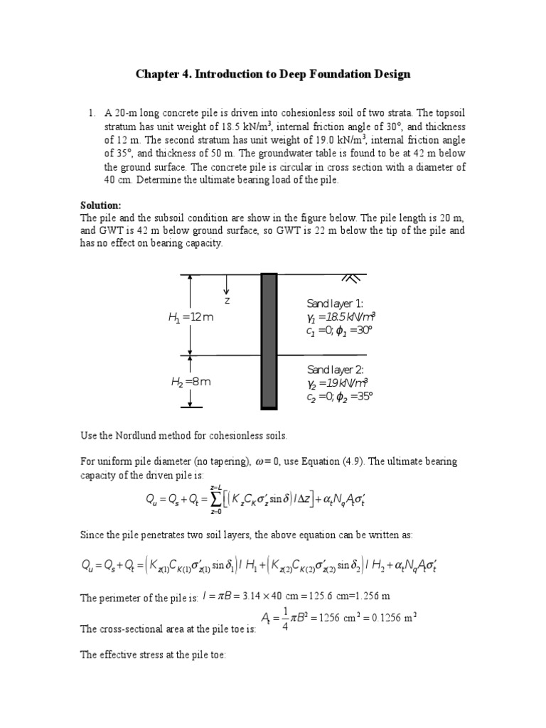 Chapter 4. Introduction To Deep Foundation Design: Solution | PDF ...