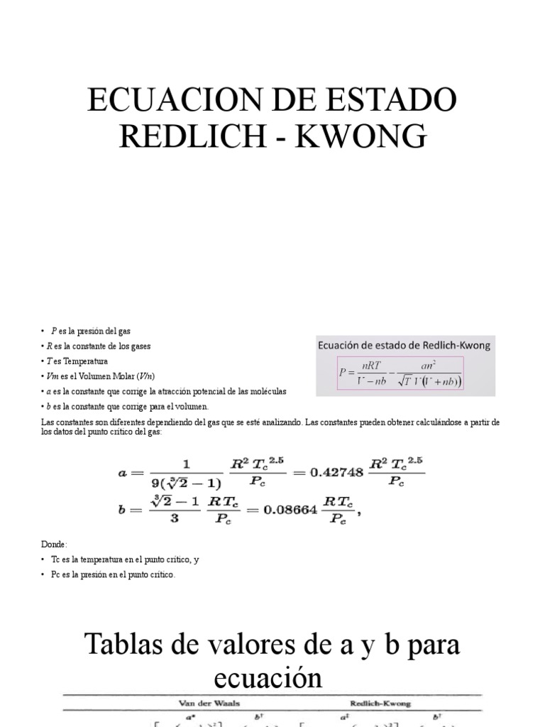 Ecuacion de Estado Redlich - Kwong | PDF