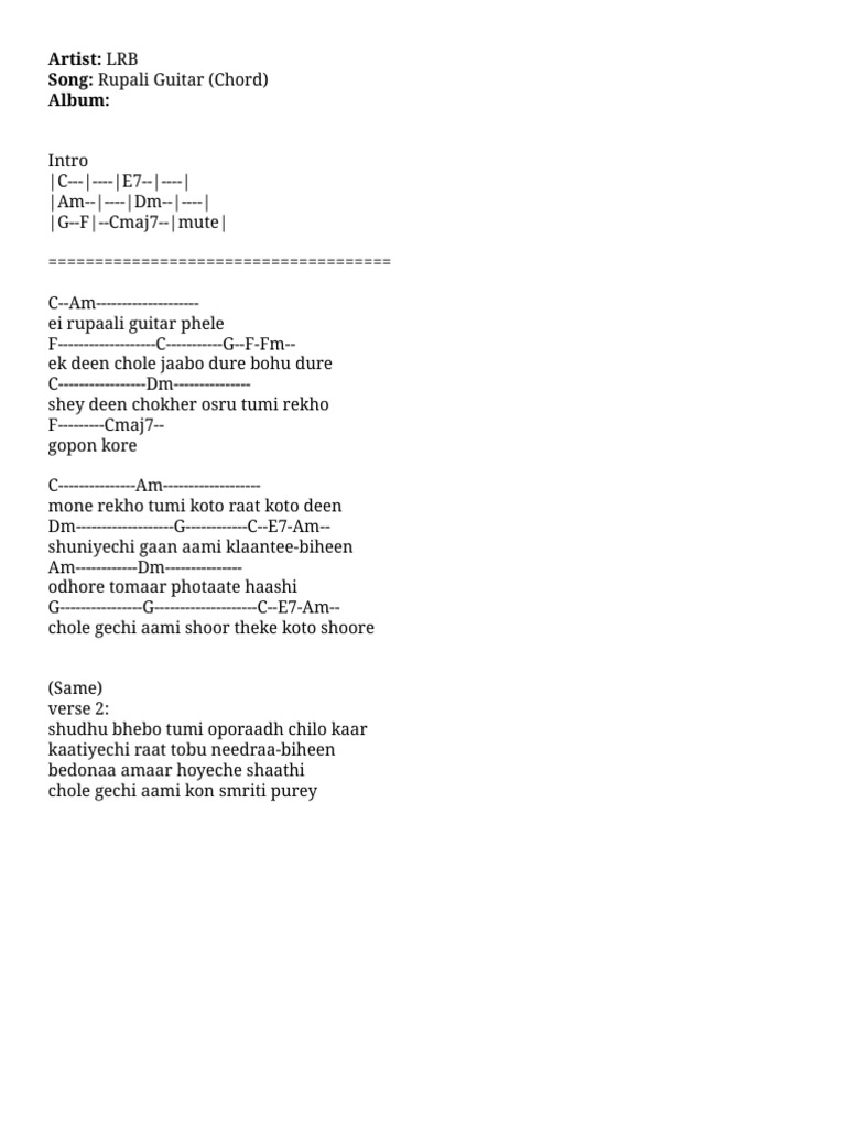 Rupali Guitar (Chord) 'S Lyrics PDF | PDF
