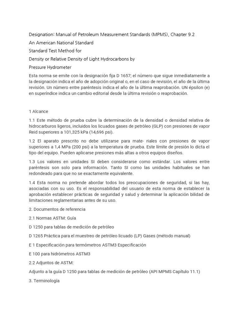 Método ASTM D 1657 para Densidad de Hidrocarburos | PDF | Densidad ...