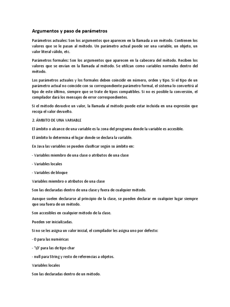 Parámetros y Argumentos en Java | PDF | Java (lenguaje de programación) | Método (programación ...