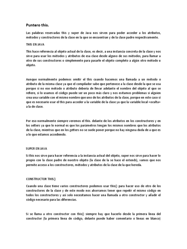 Uso del puntero this en Java | PDF | Objeto (informática) | Constructor ...