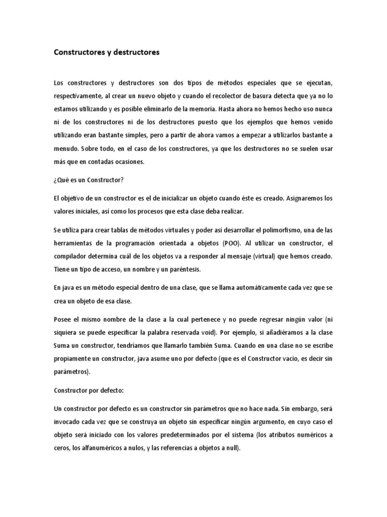 3.9 Constructores y Destructores | PDF | Constructor (Programación Orientada a Objetos ...