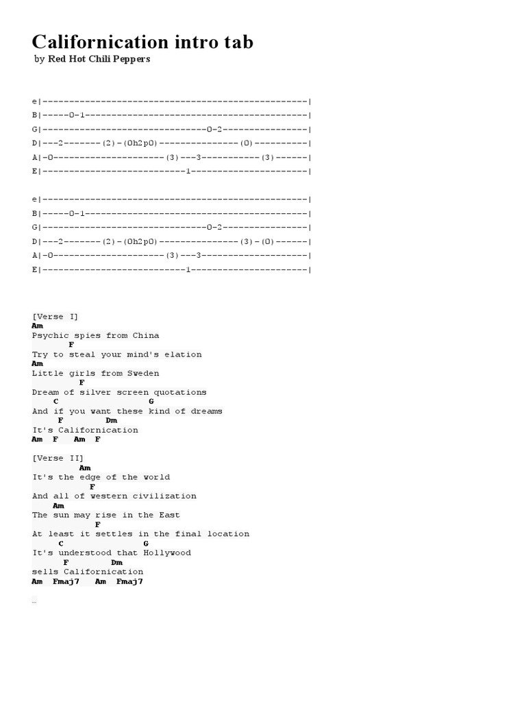 Californication Intro Tab: Red Hot Chili Peppers | PDF