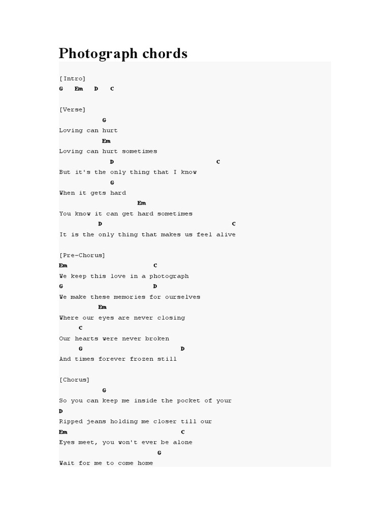 Photograph Chords: G em D C | PDF