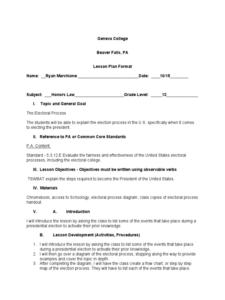 Electoral Process Lesson Plan | PDF | Lesson Plan | Learning