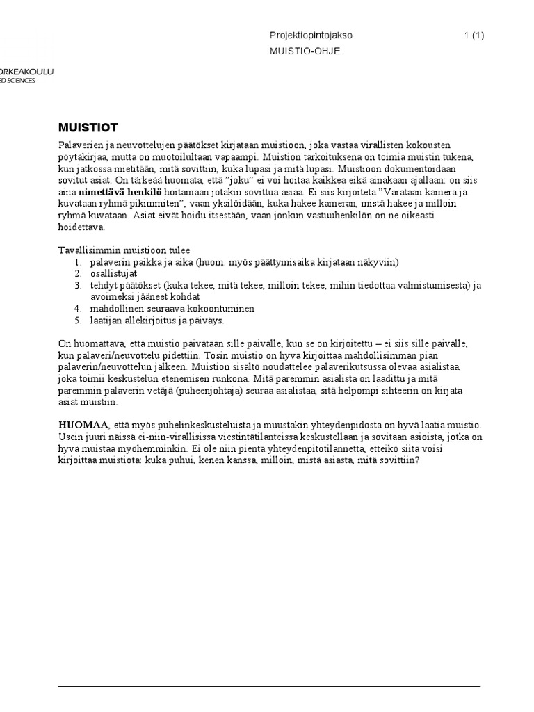 Muistio Ohje | PDF
