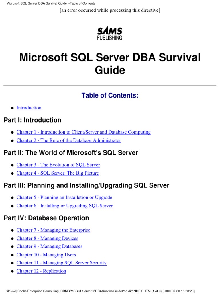 Mssql Sql Server Dba Survival Guide Pdf Pdf Relational Database Databases