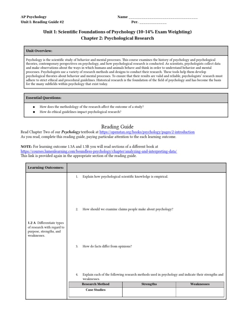 Unit 1 Reading Guide #2 AP | PDF | Experiment | Statistics