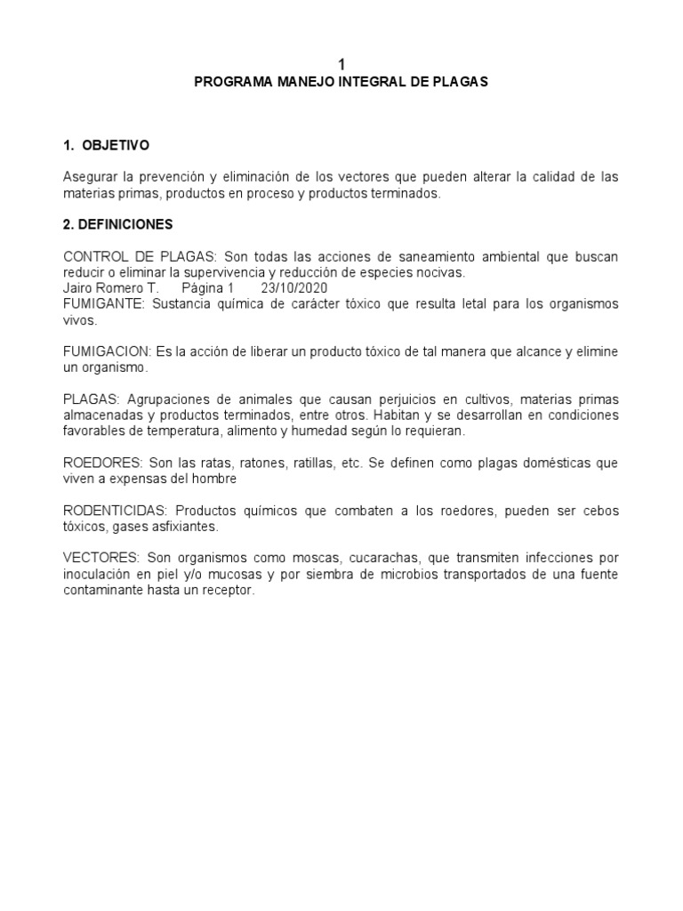 Programa de Control de Plagas Modelo de La Estructura | PDF | Plaga ...