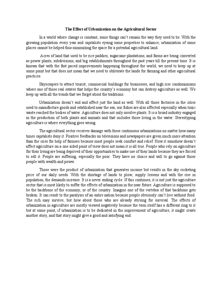 The Effect of Urbanization On The Agricultural Sector | PDF ...