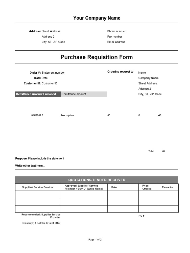 Purchase Requisition Form Template | PDF