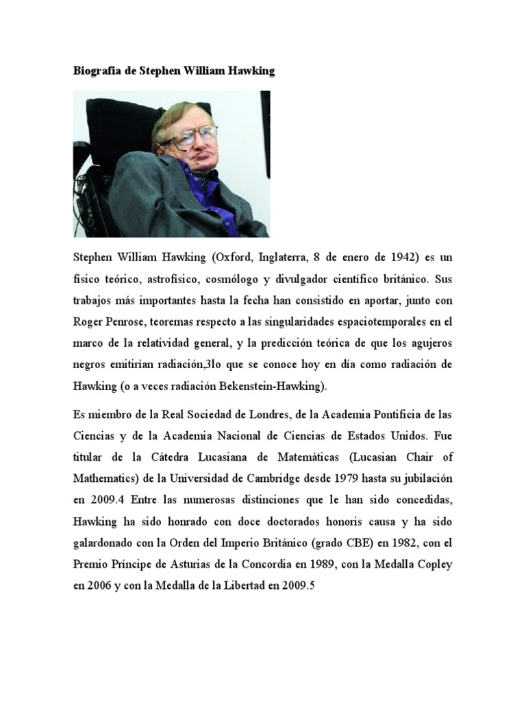 Biografia de Stephen William Hawking | PDF | Ciencias sociales ...