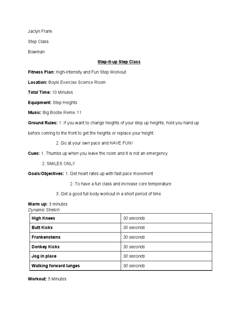 Final Step Class Layout | PDF | Physical Fitness | Sports