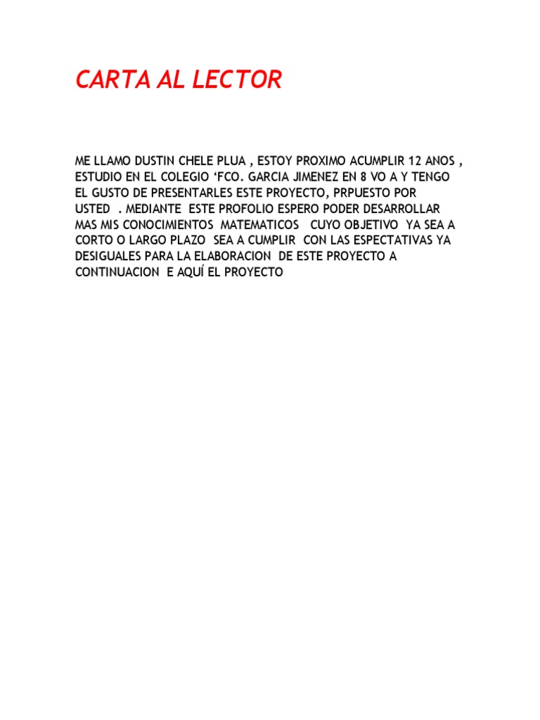 Carta Al Lector | PDF