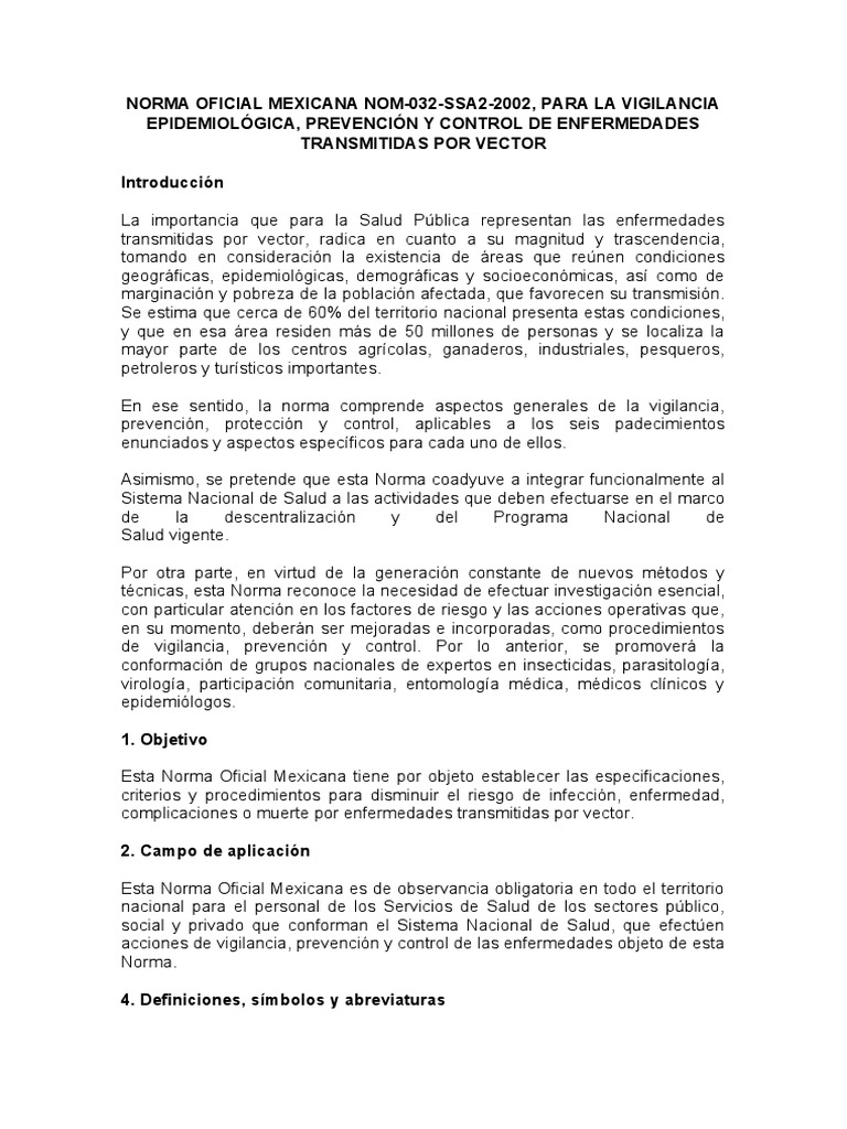 Norma Oficial Mexicana Nom 032 | PDF | Malaria | Medicina CLINICA